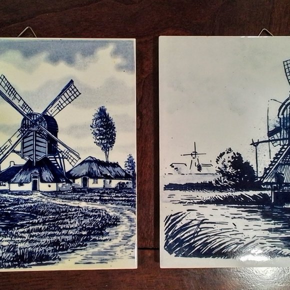 Unknown | Accents | Authentic Delft Wind Mill Tiles 6 Sq Vintage Made ...